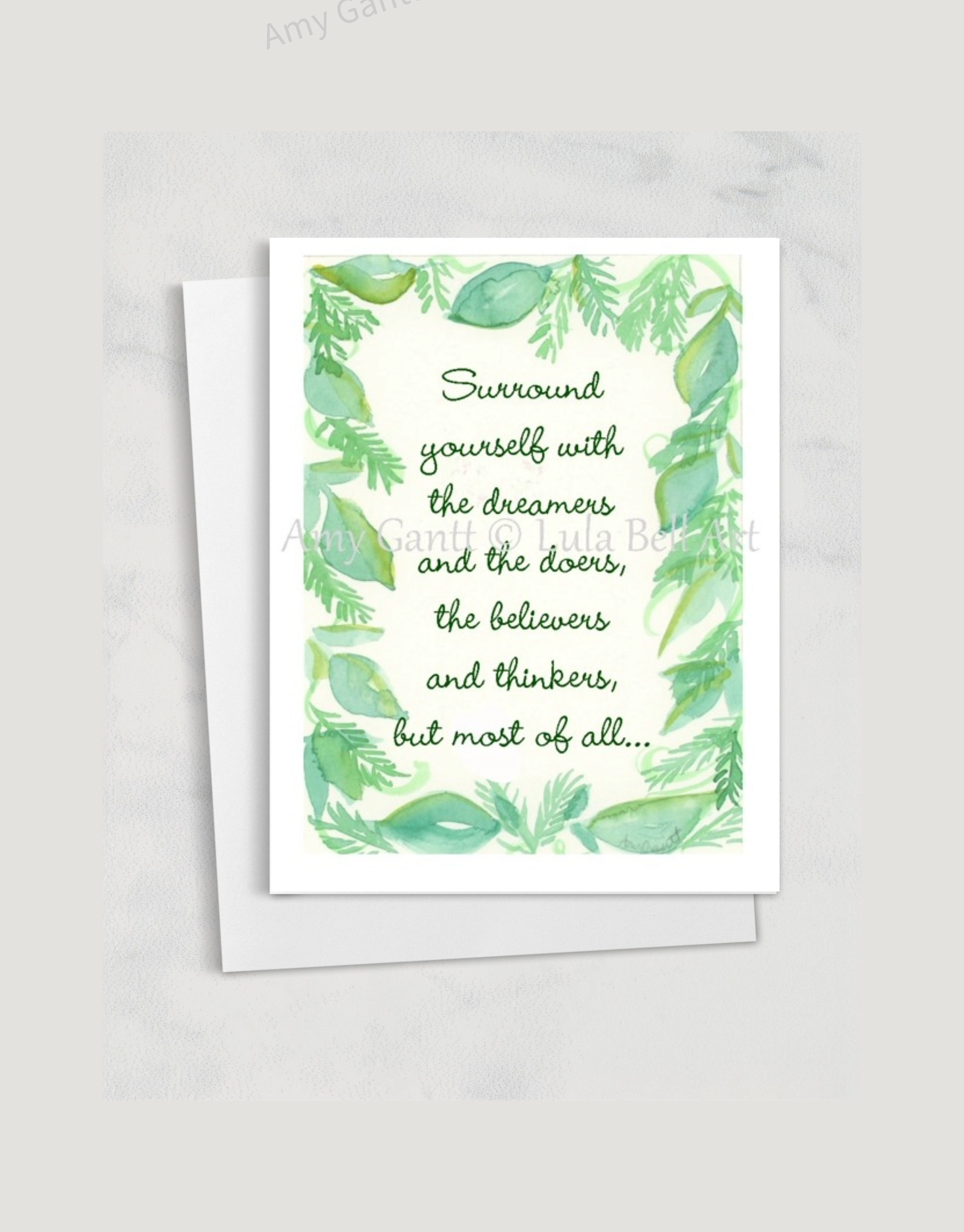 Encouragement - Green Leaf Border Greeting Card | Lula Bell, Whimsical ...